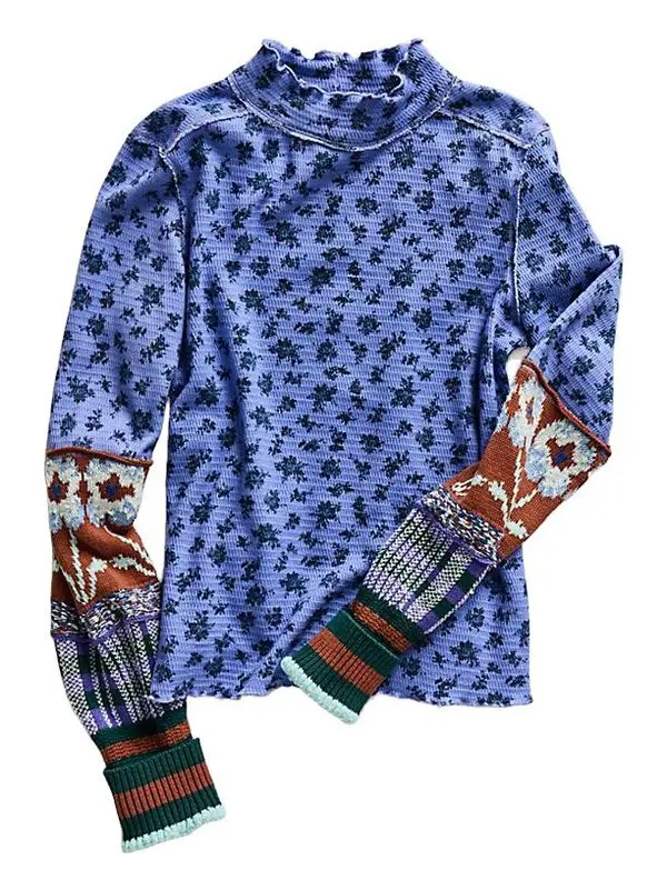We The Free Bold Bowery Cuff Knit Top - Blue/combo
