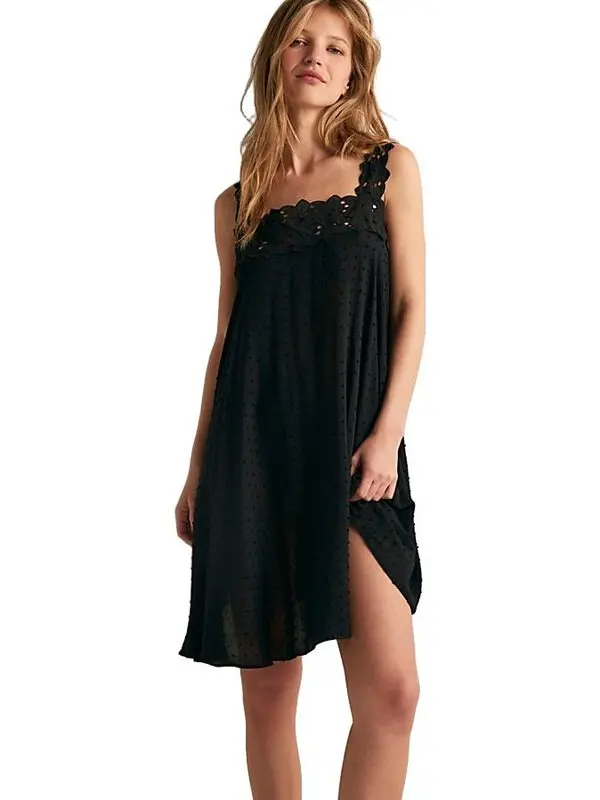 INTIMATELY Don't You Love It" Mini Slip Dress With Eyelet Lace Trim - Black