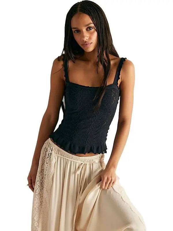 INTIMATELY So Soft Frill Square Neck Tank Top - Black