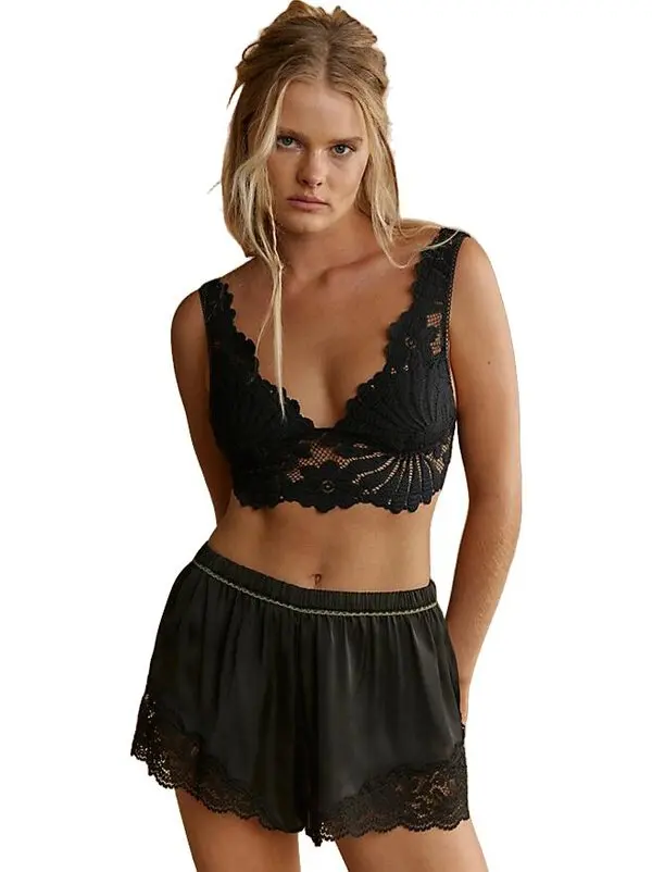 INTIMATELY Vintage Lace Trim Satin Shorts - Black