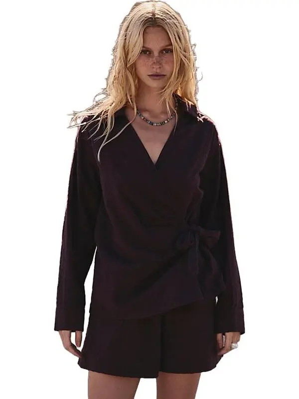 Free People Indie Seersucker Wrap Set - Fudge