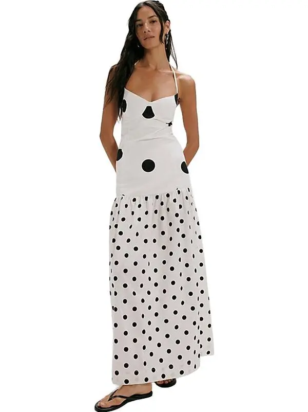 S/W/F Halterneck Polka Dot Maxi Dress - Check Point