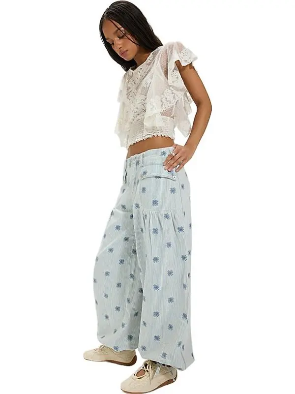 We The Free Lotus Embroidered Railroad Balloon Jeans - Indigo