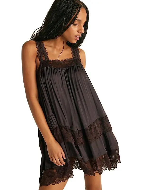 INTIMATELY Forever Yours Mini Slip Dress With Lace Trim - Fudge