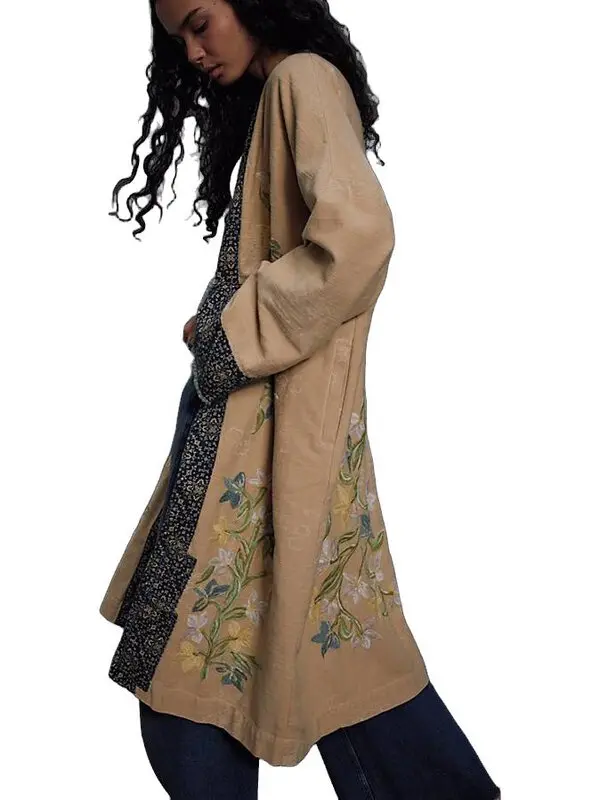 Free People Embroidered Duster Jacket - Yellow Combo