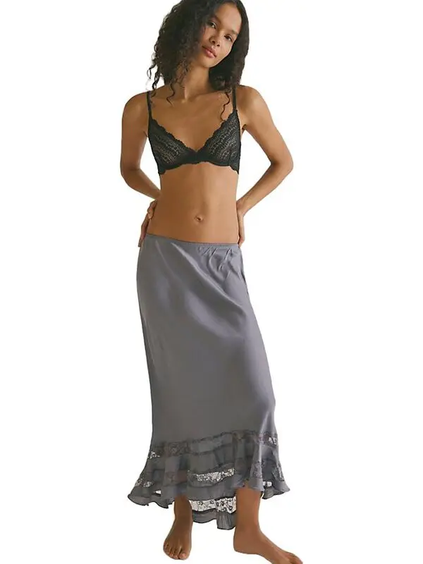 INTIMATELY Maxi Slip Skirt With High-low Hem And Lace Inlays - Liquid Silver