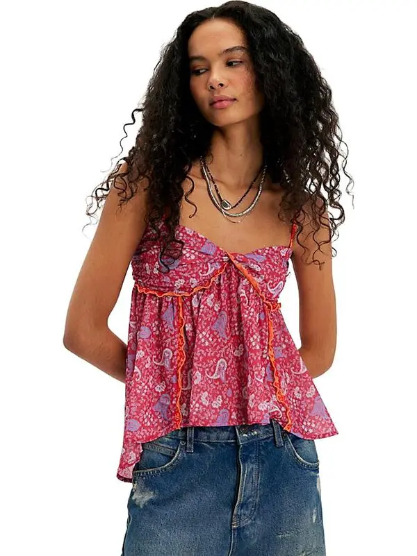 Free People Malia Babydoll Tank Top - Raspberry Combo