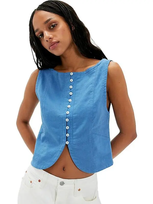 We The Free By The Sea Linen Blend Tank Top - Harbour