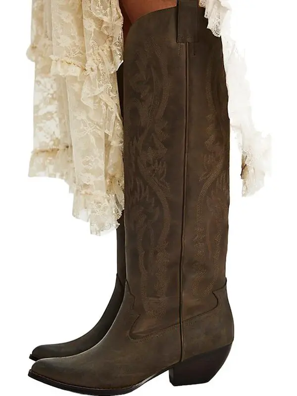Jeffrey Campbell Knee-high Western Boots - Olive