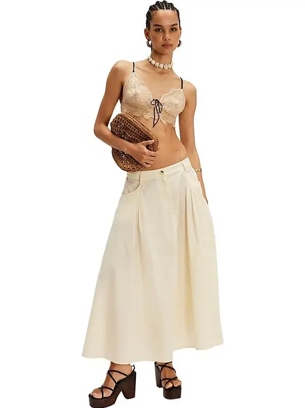 Free People Classic Pleated Midi Skirt - Parchment