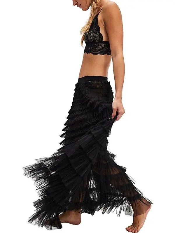 INTIMATELY Cascading Ruffle Maxi Slip Skirt - Solid Black