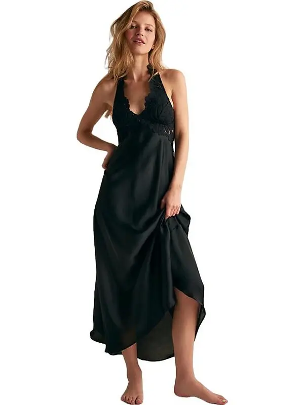 INTIMATELY Petal Party Lace And Satin Midi Slip Dress - Black