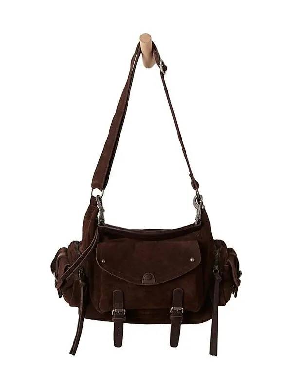 FP COLLECTION Palermo Suede Shoulder Bag - Espresso