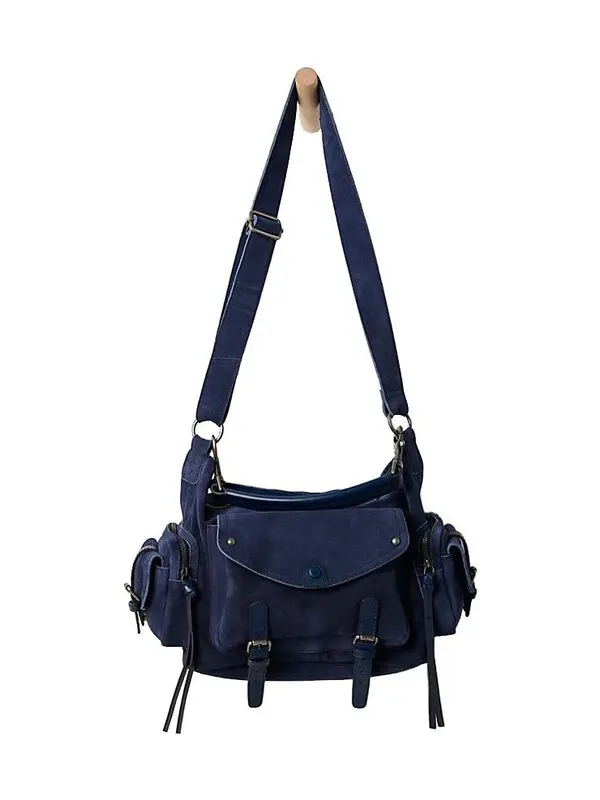 FP COLLECTION Palermo Suede Shoulder Bag - Navy