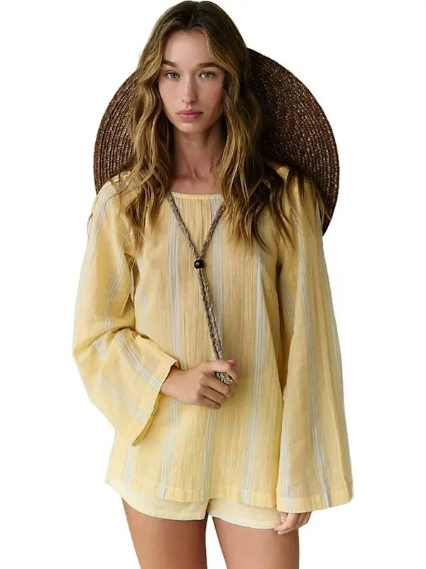 Free People Salt And Stripes Short Set - Daffodil Combo