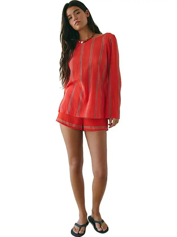 Free People Salt And Stripes Short Set - Rust