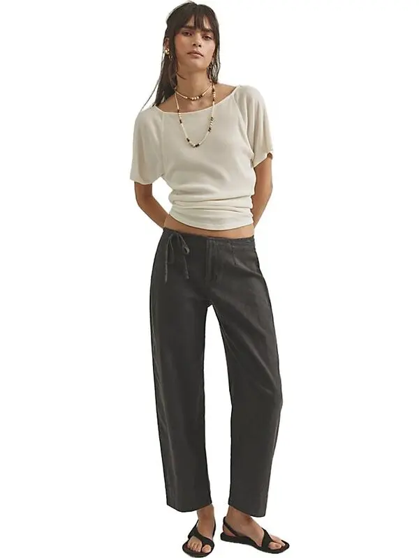 Free People Amelia Solid Tie Trousers - Black