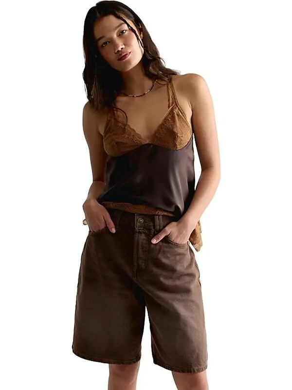INTIMATELY Draped Satin Cami With Lace Trim - Golden Fudge Combo