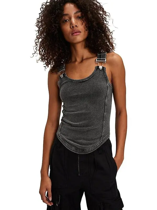 We The Free Jamie Ribbed Tank Top With Hardware Detail - Black