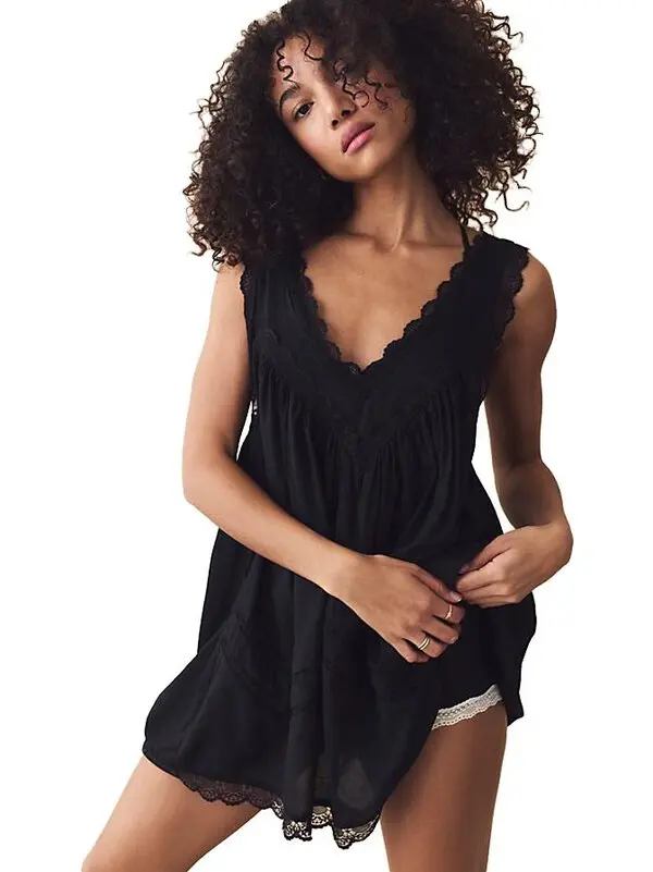 INTIMATELY Soft Launch Mini Slip Dress With Lace Trim - Black