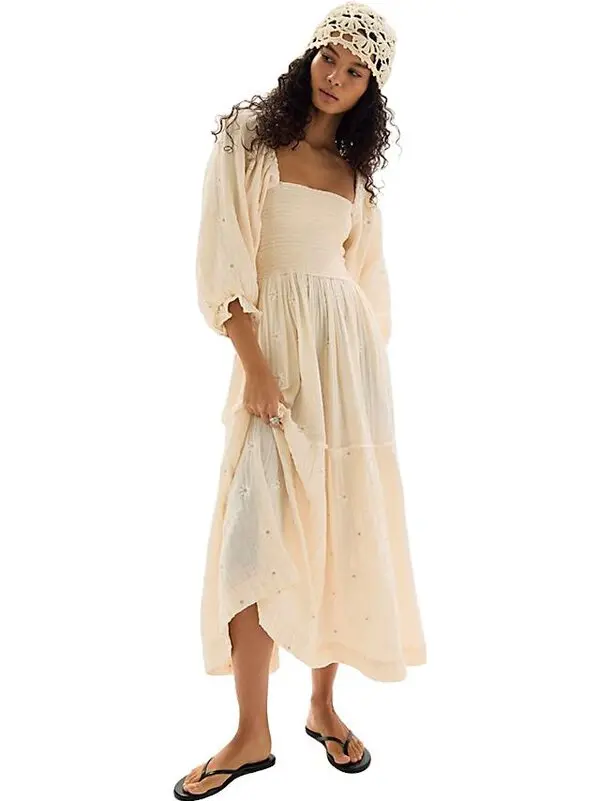 Free People Dahlia Embroidered Maxi Dress - Shortbread Combo