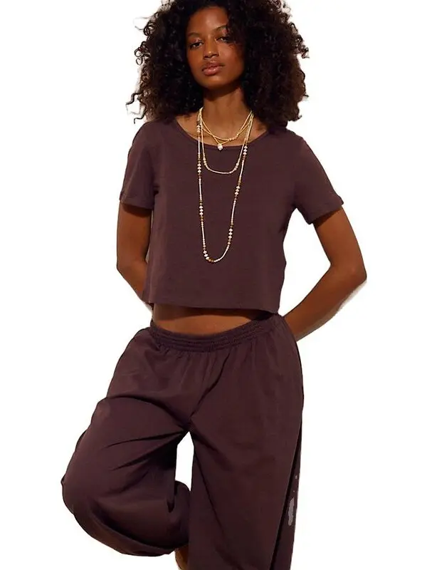Free People Stella Cotton-jersey Cropped Baby Tee And Balloon Pant Set - Fudge
