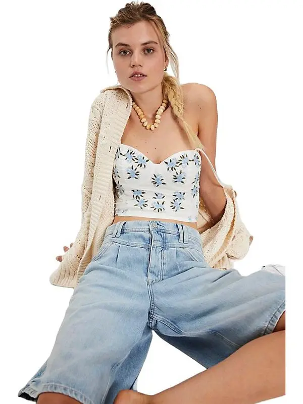 Free People Wild Flowers Embroidered Bustier Top - Tea Combo
