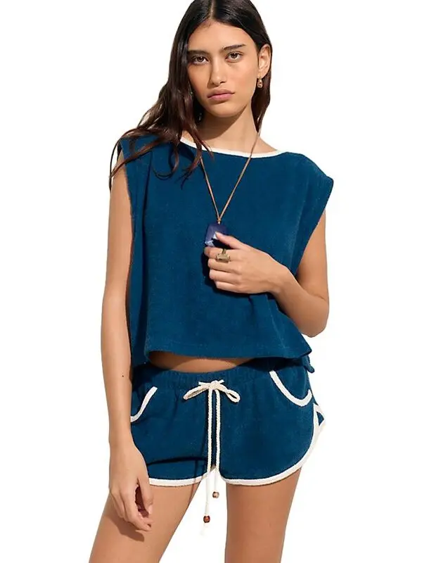 Free People Terry Muscle Tank And Micro Shorts Set - Poseidon
