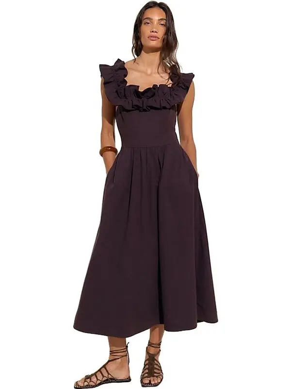 Free People Ruffle Neck Midi Dress - Fudge