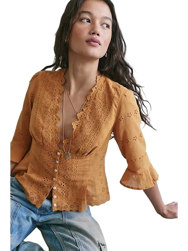 Free People Salone Eyelet Top - Bronzer
