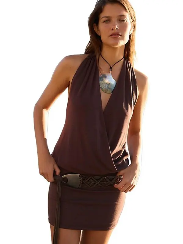 Free People Mara Convertible Halter Neck Mini Dress - Aubergine