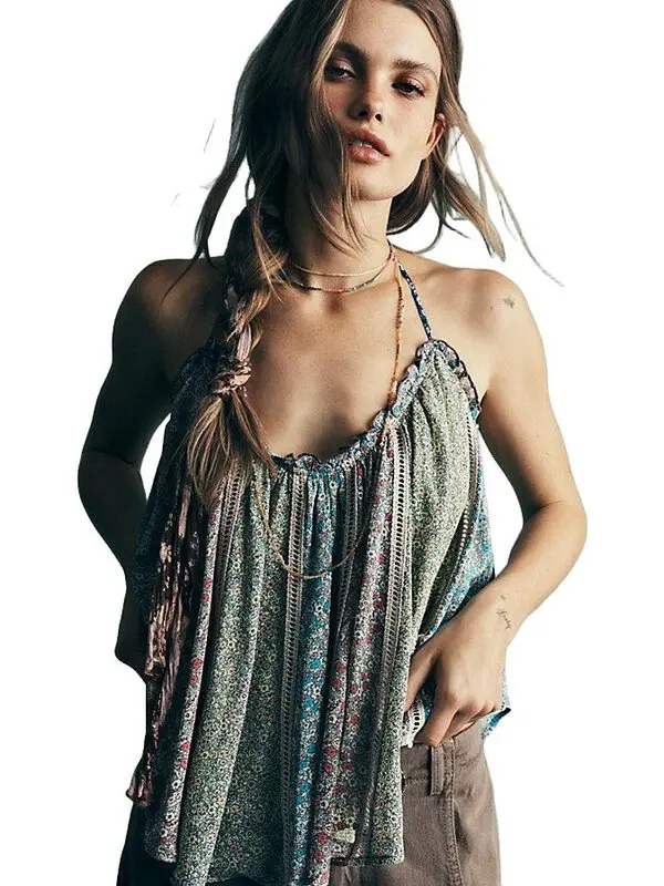 Free People Costa Printed Halter Neck Tank Top - Candy Combo