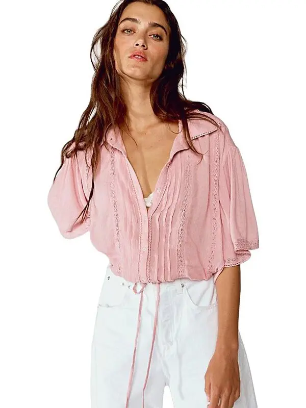Free People Rainy Days Blouse - Mauve Zephyr