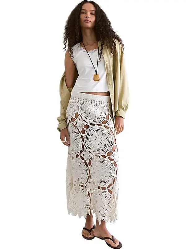 Akoia Swim Crochet Mandala Midi Skirt - Ivory