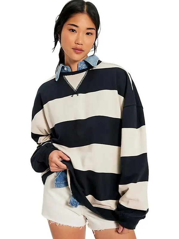 We The Free Classic Striped Oversized Crewneck - Black Combo