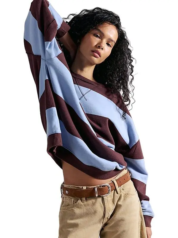 We The Free Classic Striped Oversized Crewneck - Periwinkle Combo