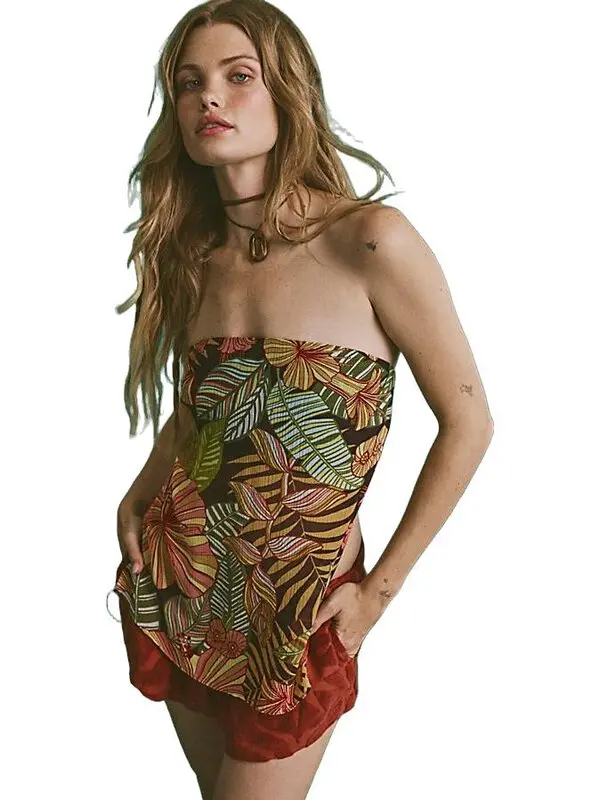 MATTHEW WILLIAMSON X FREE PEOPLE Kantuta Printed Bandeau Top - Wine Combo