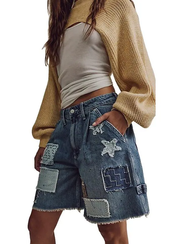 We The Free Reese Patched Workwear Shorts - Blue Star Patch