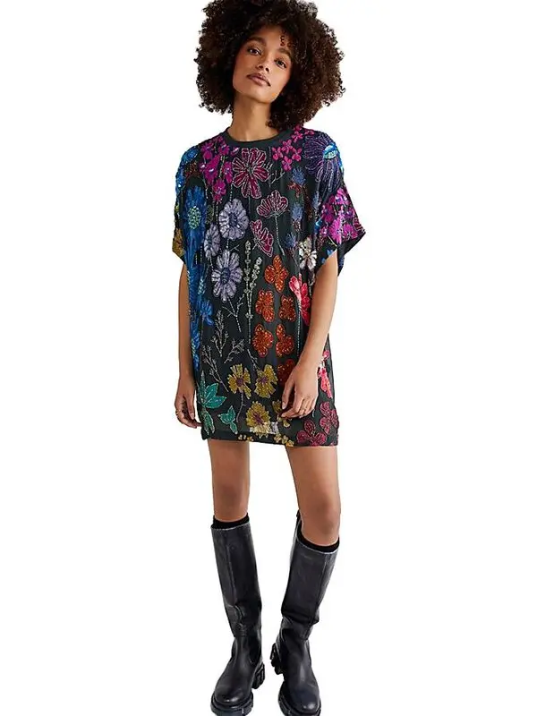 Free People Embellished Floral Mini Dress - Twilight Combo