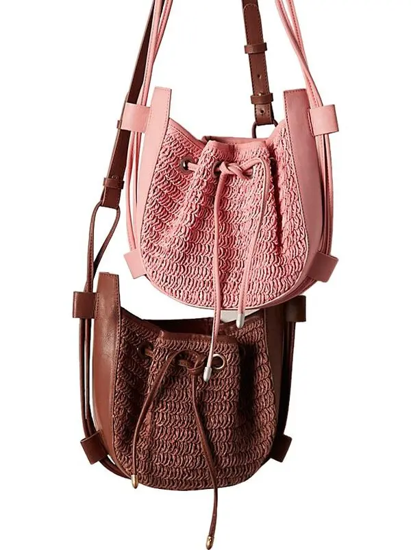 FP COLLECTION Woven Raffia Crossbody Bag - Coconut Shell