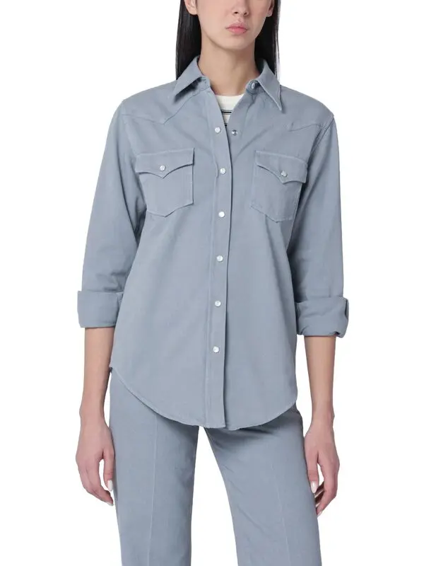 A.p.c. Cotton Shirt With Button Closure And Chest Pockets - Blue
