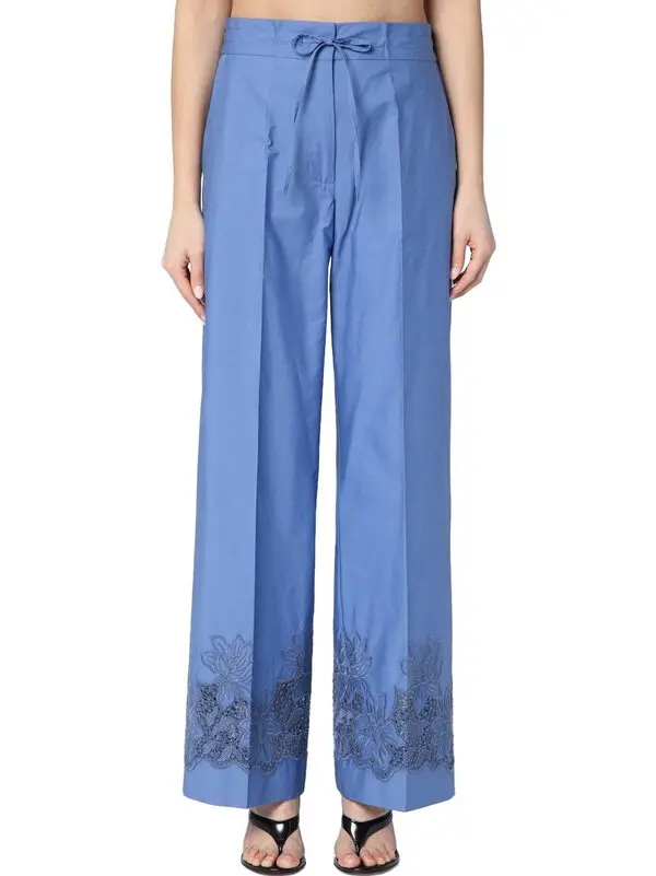 P.a.r.o.s.h Embroidered Cotton Poplin Trousers - Blue