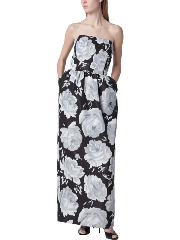 PATOU Long Floral Print Bustier Dress - Multicolor