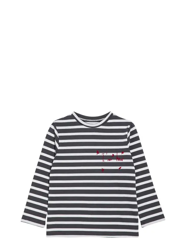 DOUUOD Striped Cotton Jersey Long Sleeve Crewneck Top - Multicolor