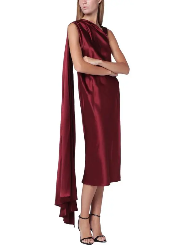 Max Mara Raspberry Cape Detail Midi Dress - Red