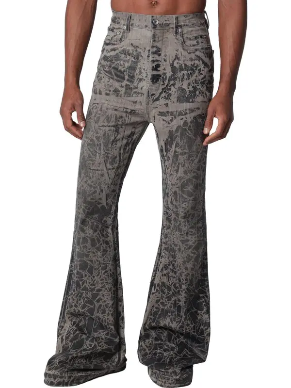 Rick Owens Concordians Bolan Bootcut Jeans In Washed Foil Denim - Black