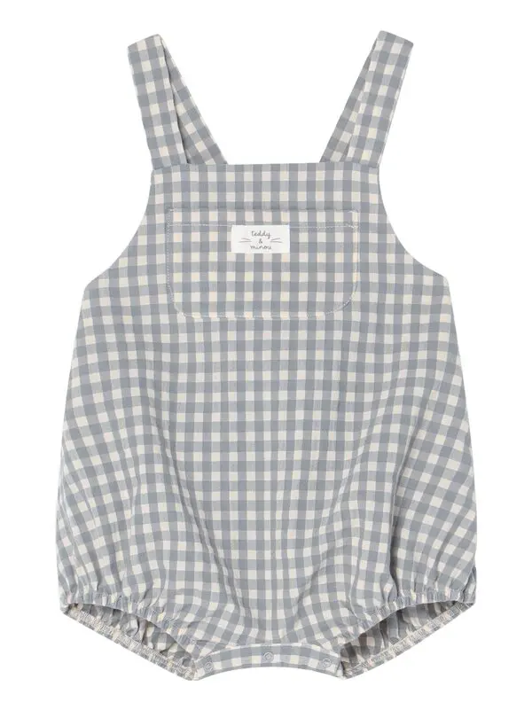 TEDDY & MINOU Checked Cotton Overalls And T-shirt Set - Grey