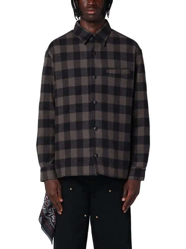 Destin Check Pattern Wool And Cashmere Overshirt - Grey
