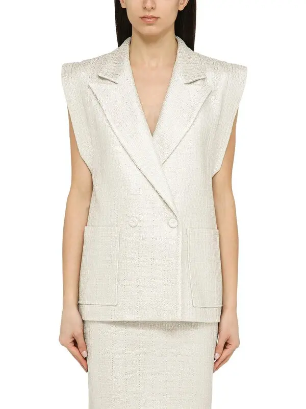 Federica Tosi Silver Double-breasted Cotton-blend Waistcoat - Metal