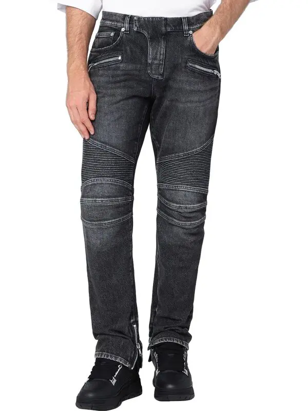 Balmain Washed Slim Biker Jeans - Grey